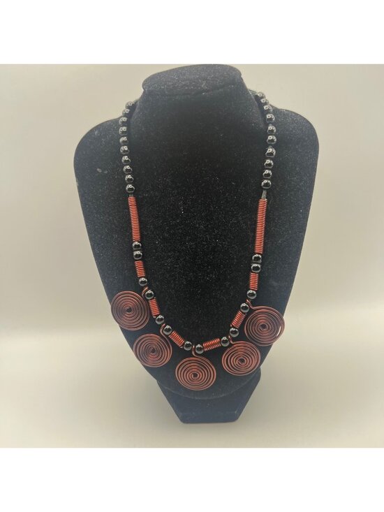 Jewelry | Handmade Statement Necklace Copper Color Wire Spiral Black ...